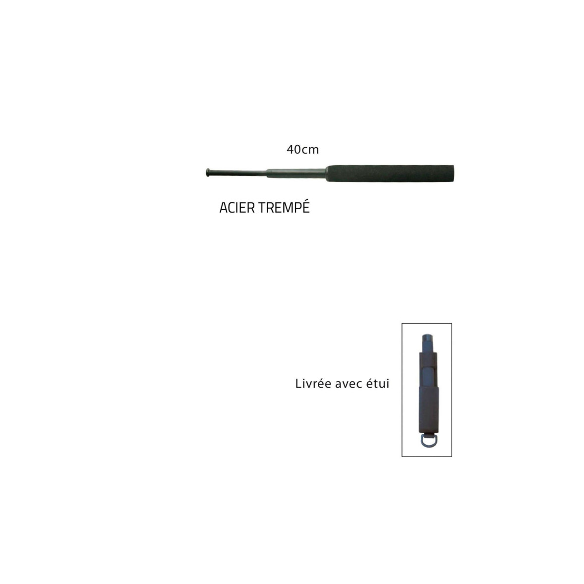 TEMPERED STEEL TELESCOPIC BATON WITH FOAM HANDLE + 40 CM HOLSTER ...