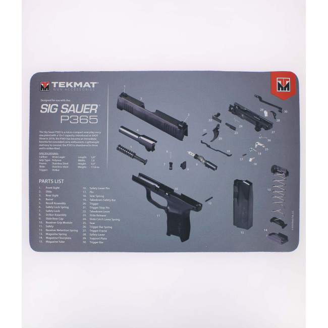 Disassembly mat for Sig Sauer P365 pistol - Tekmat