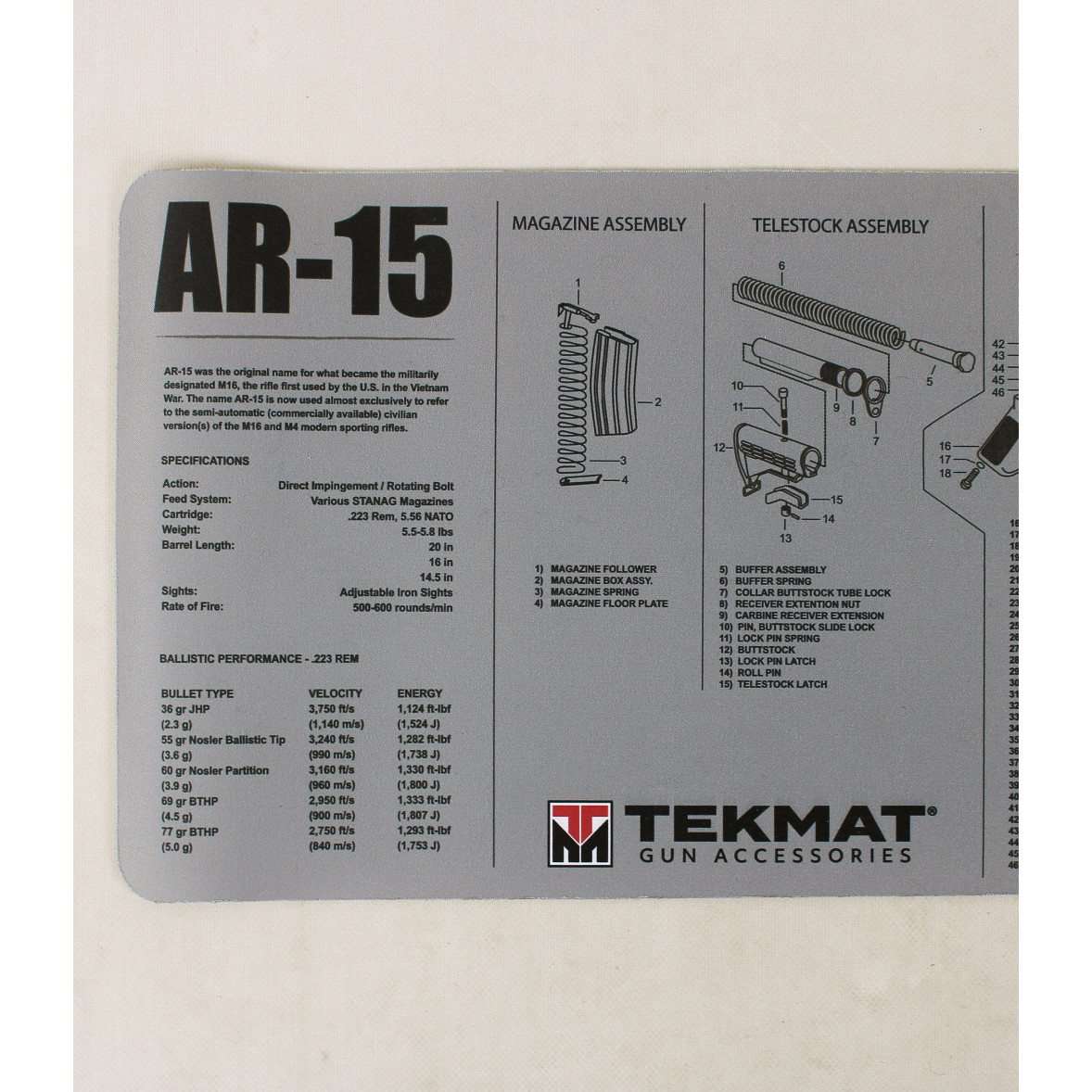 Gray AR-15 Disassembly Mat - Tekmat