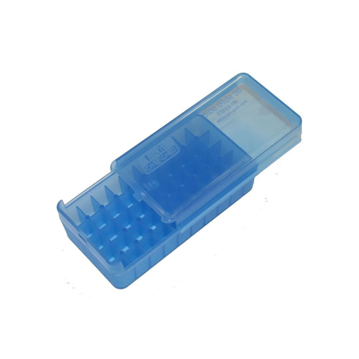 50-cartridge ammo box with slide 50-45 Blue transparent - MTM Case-Gard