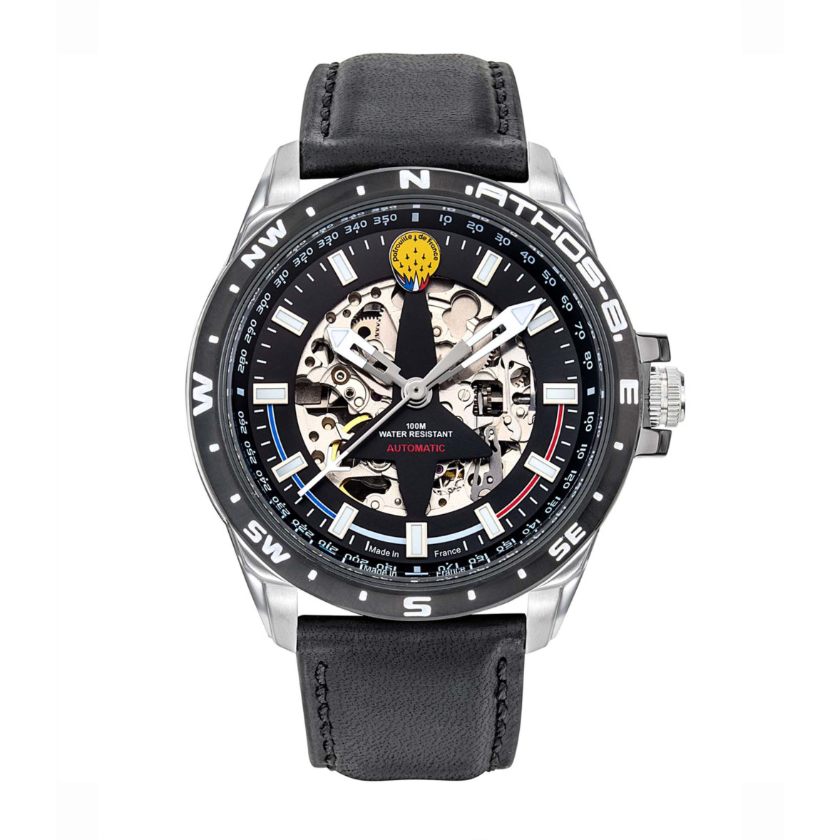 ATHOS 8 watch black leather strap and black dial - Patrouille de France