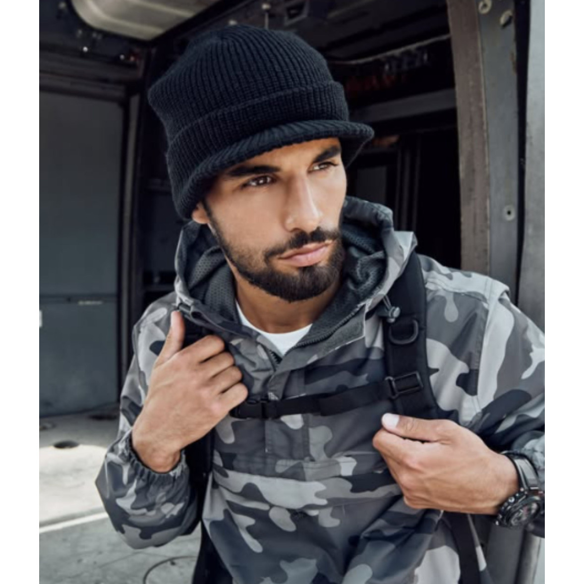 Black Jeep Cap beanie with large knit - Brandit
