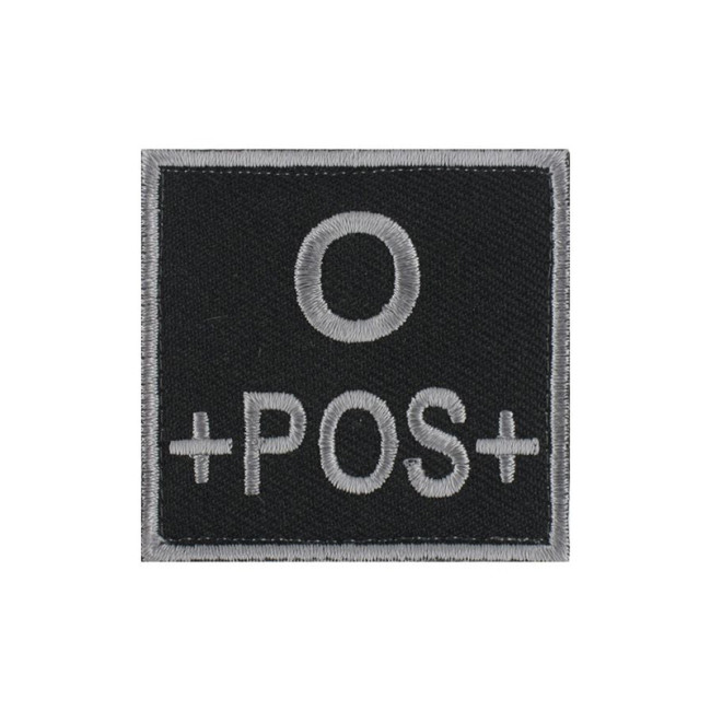 O+ Blood Type Patch Gray on Black by DMB brand